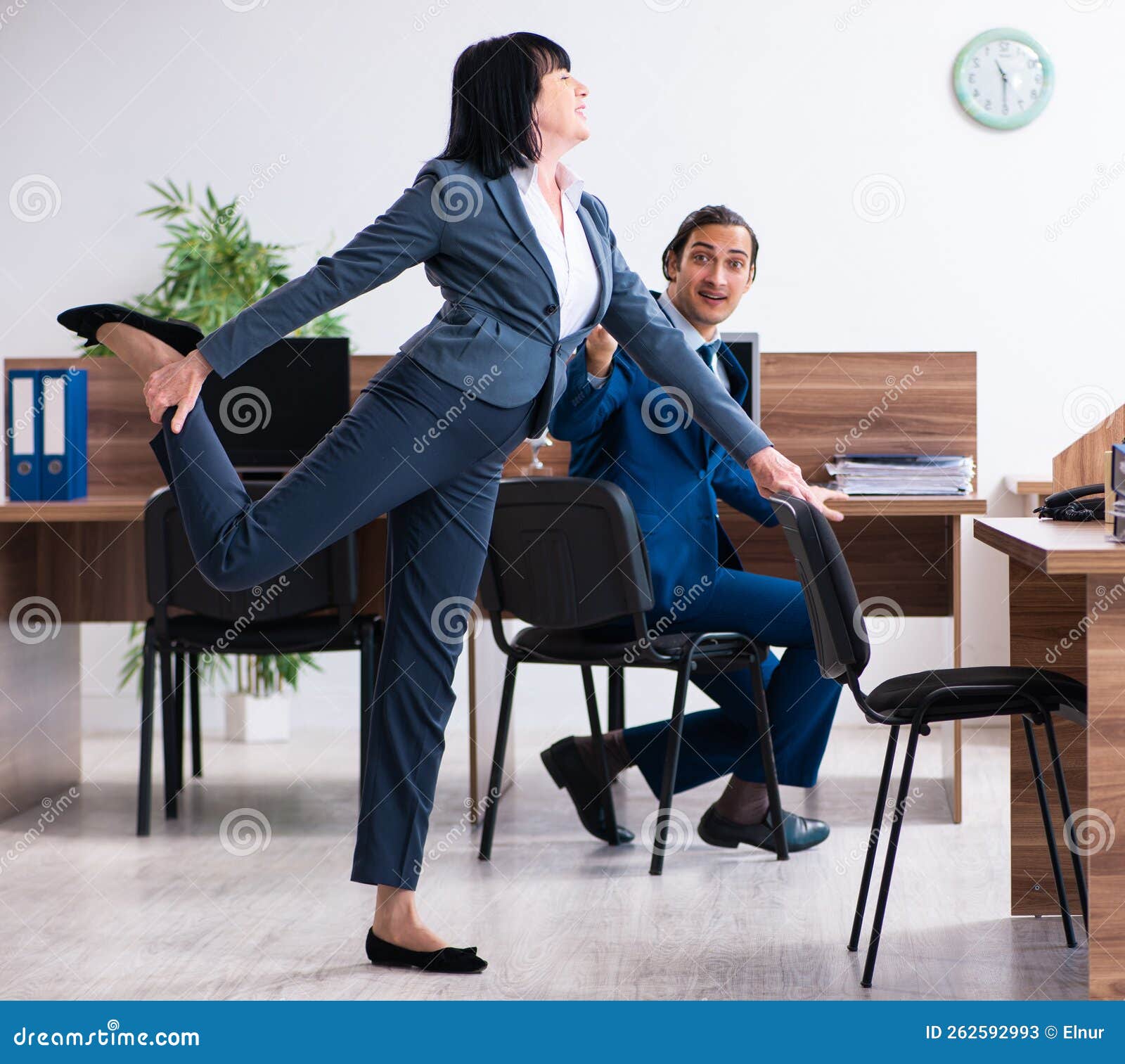 Two Employees Doing Sport Exercises in the Office Stock Image - Image ...