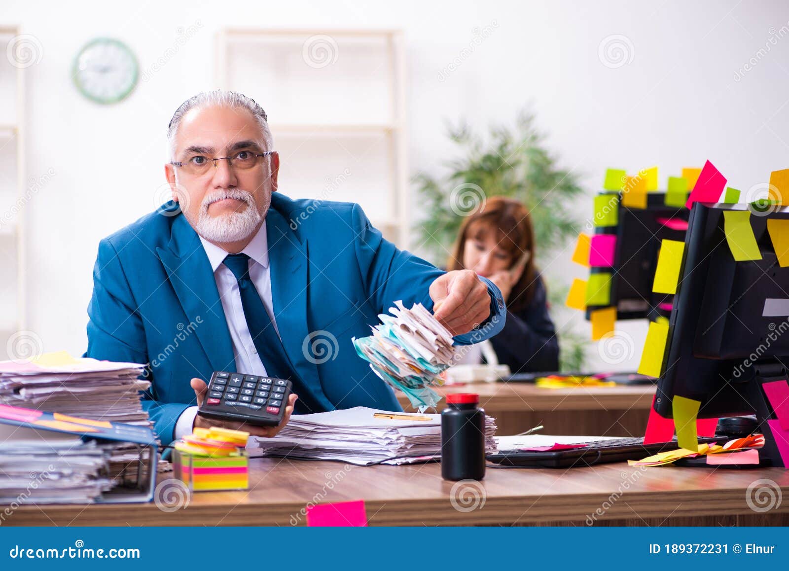 Two Employees and Excessive Work in the Office Stock Image - Image of ...