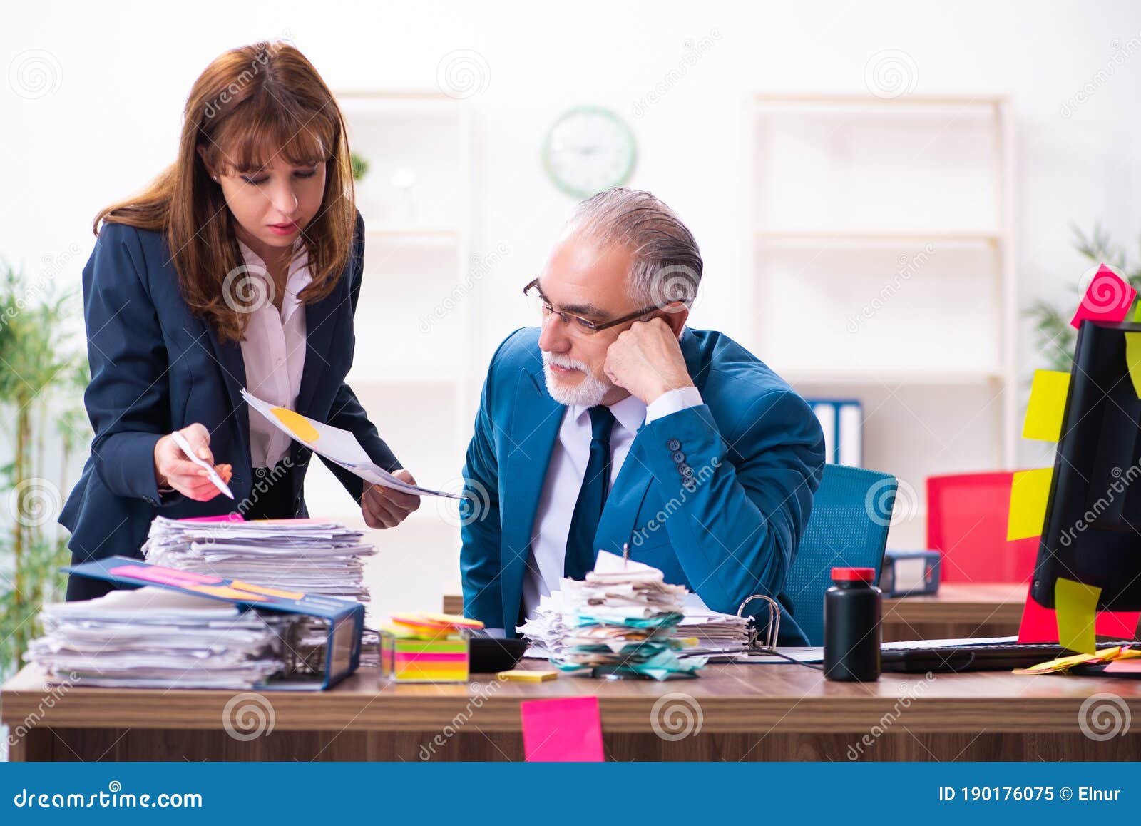 Two Employees and Excessive Work in the Office Stock Image - Image of ...
