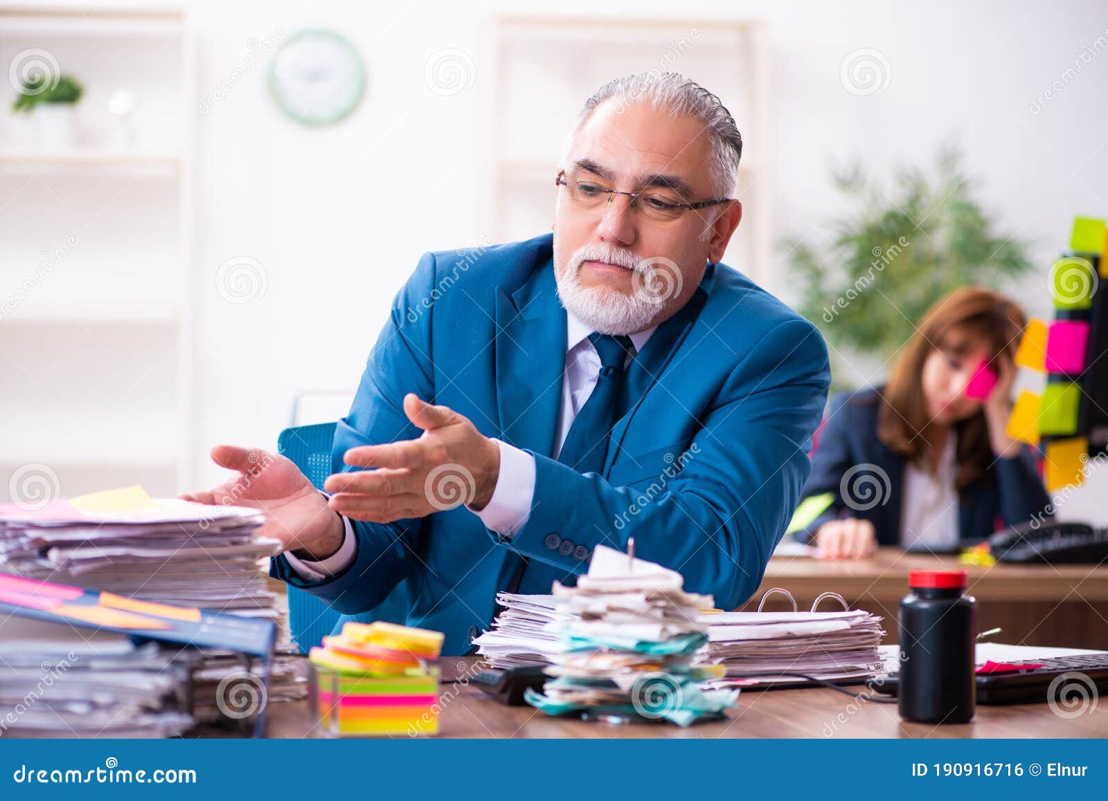 Two Employees and Excessive Work in the Office Stock Photo - Image of ...