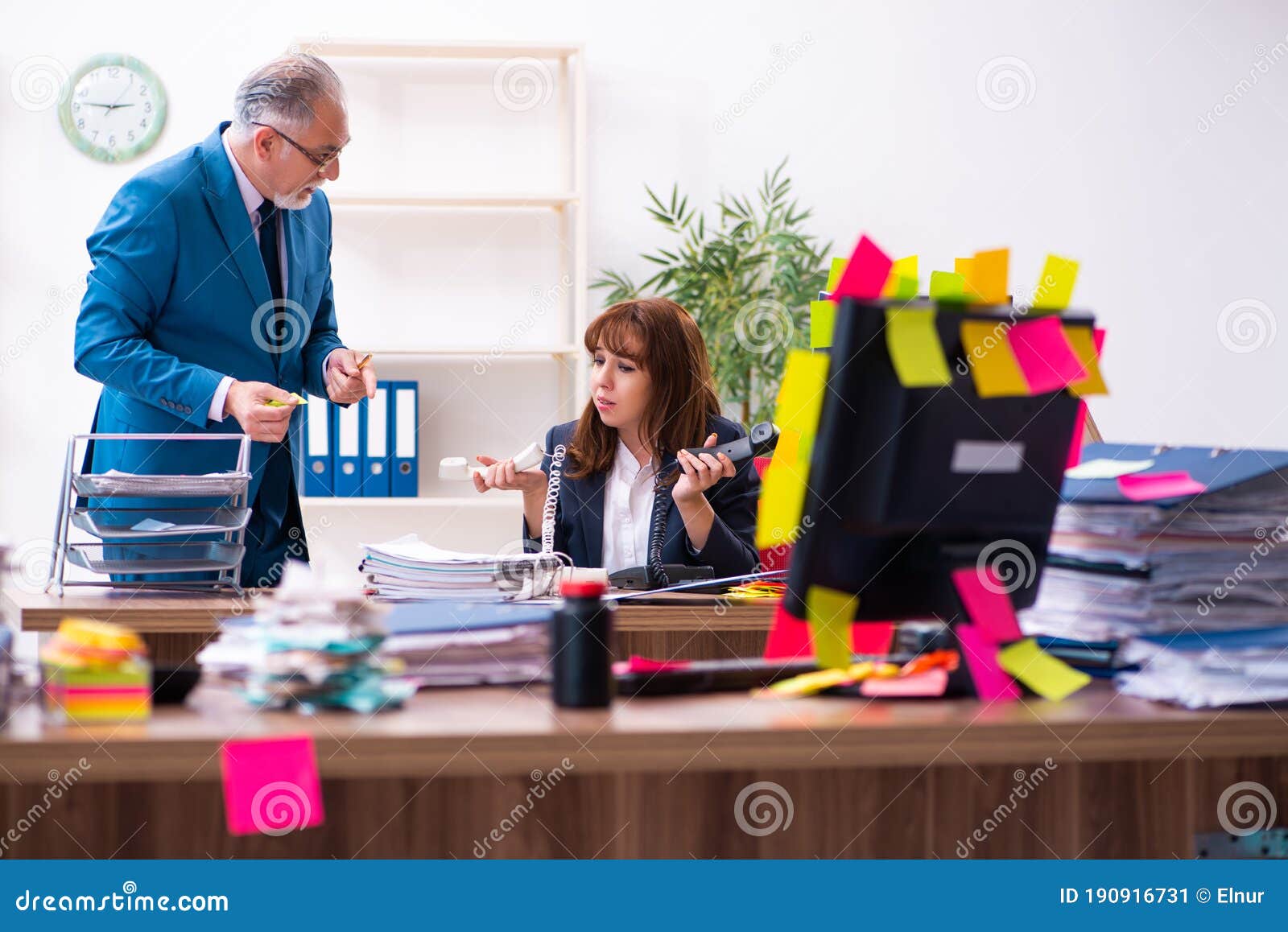 Two Employees and Excessive Work in the Office Stock Image - Image of ...