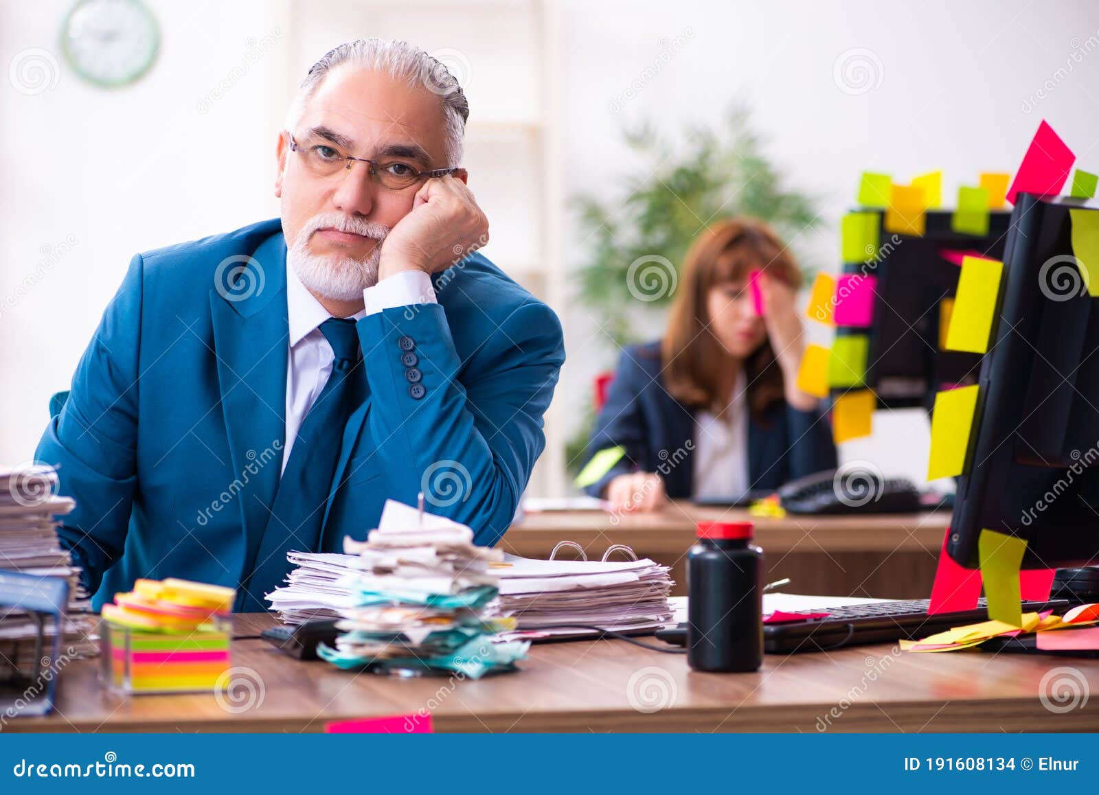 Two Employees and Excessive Work in the Office Stock Photo - Image of ...