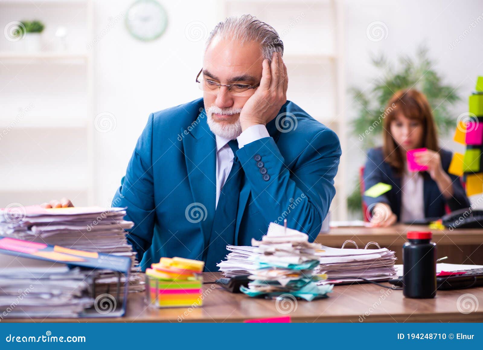 Two Employees and Excessive Work in the Office Stock Photo - Image of ...