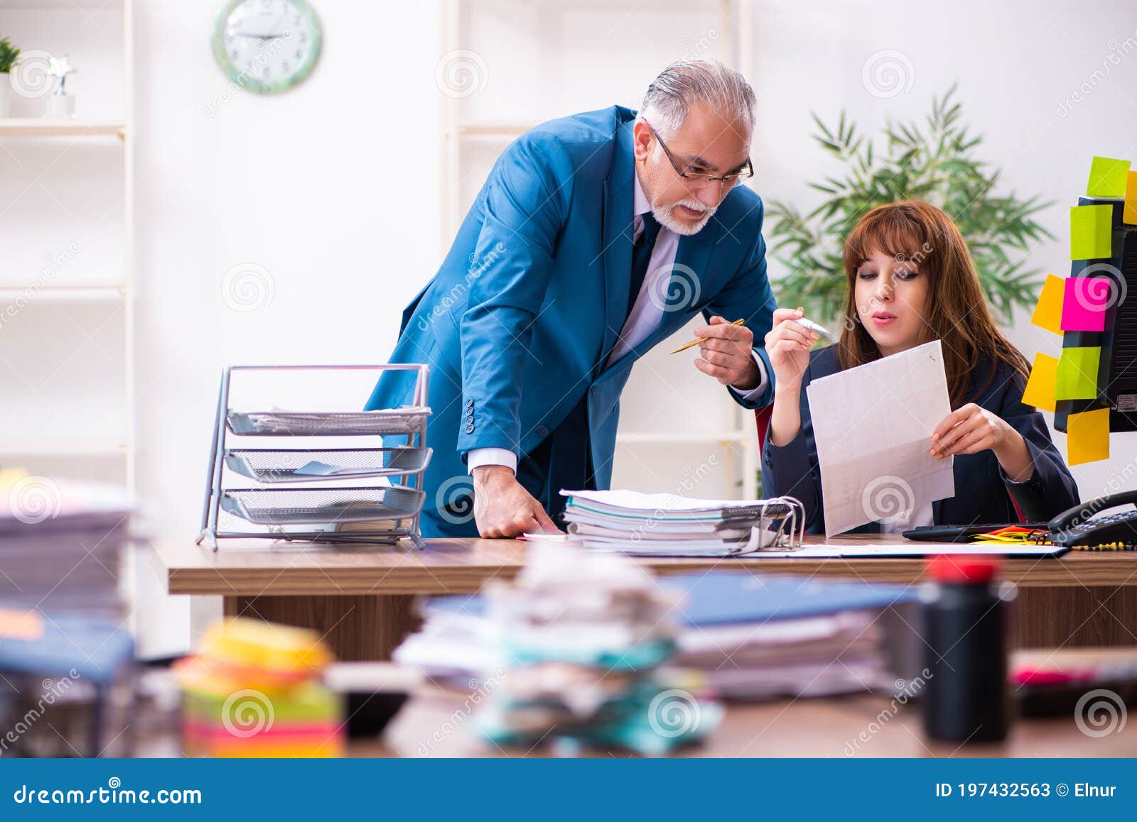 Two Employees and Excessive Work in the Office Stock Image - Image of ...