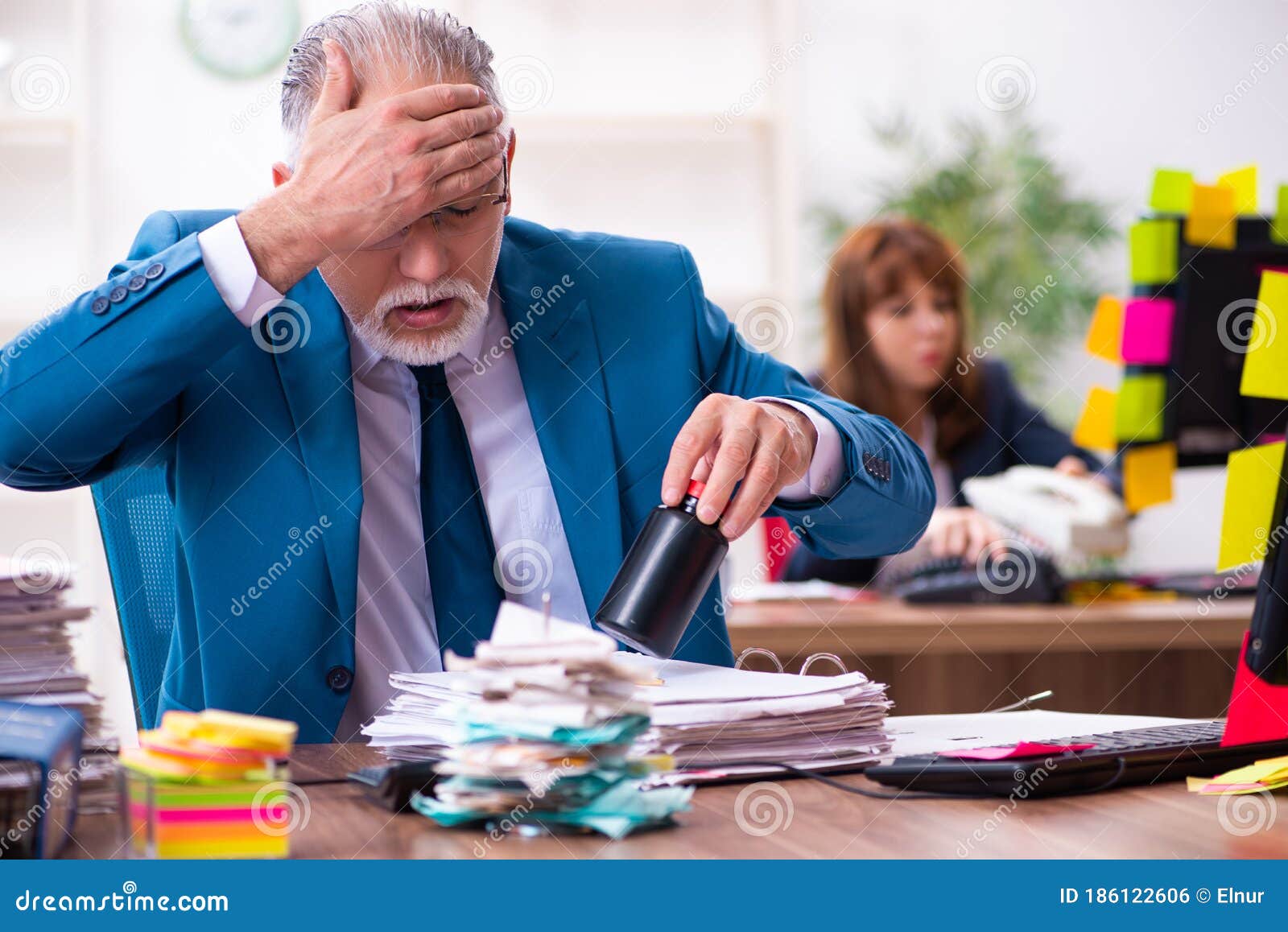 Two Employees and Excessive Work in the Office Stock Photo - Image of ...