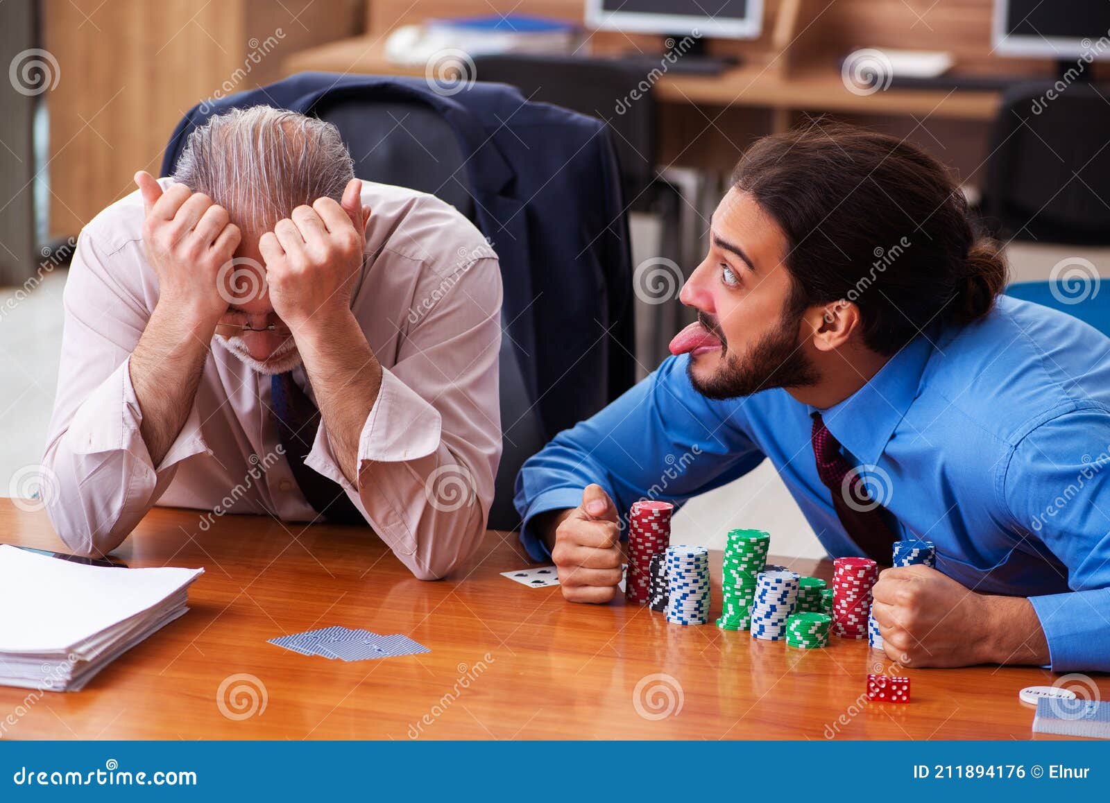 Two Male Employees Playing Cards at Workplace Stock Photo - Image of ...