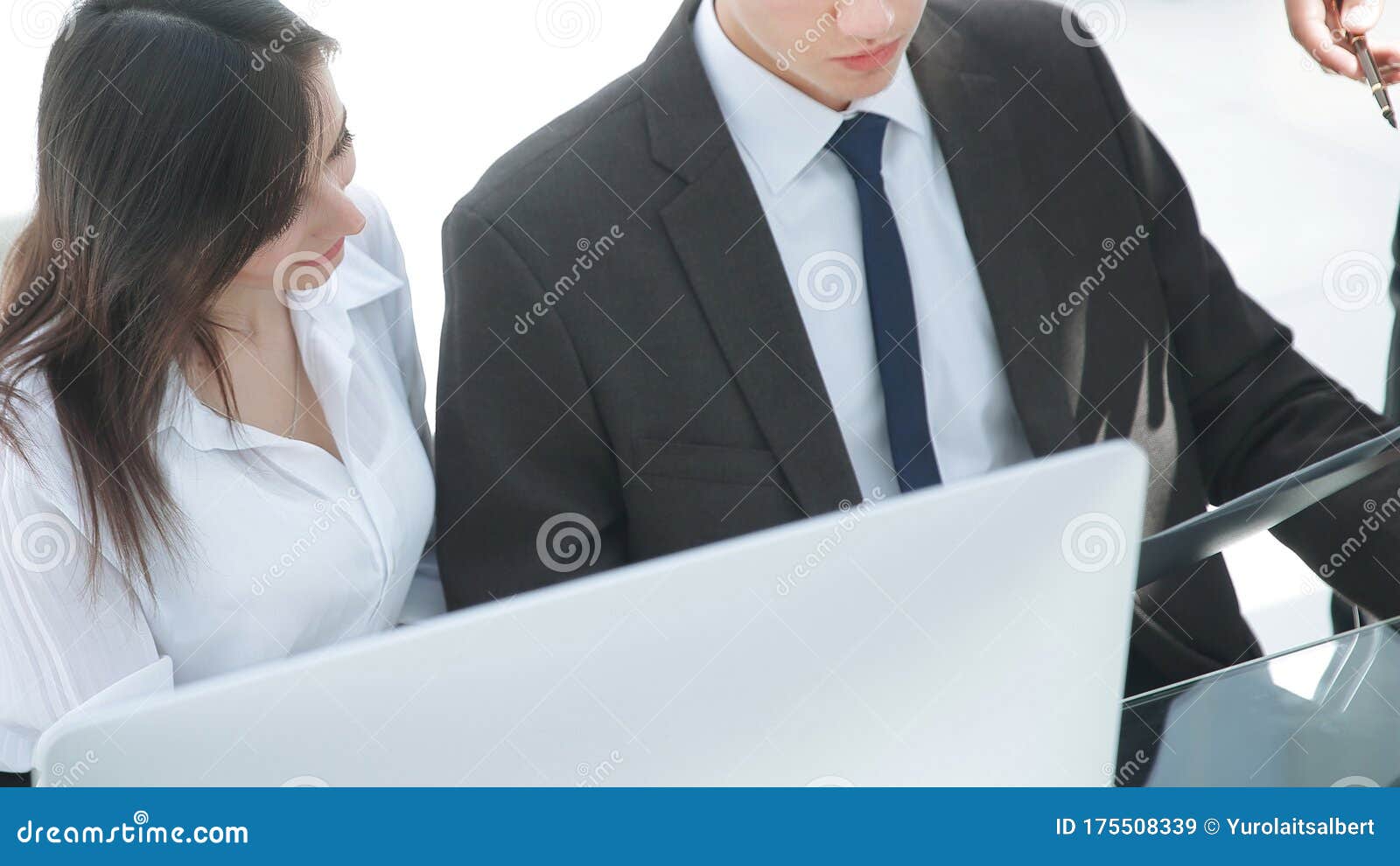Two Employees Sitting at a Desk in the Office. Stock Image - Image of ...