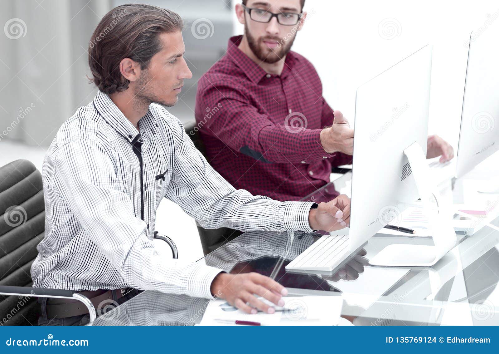 Two Employees , Sitting in Front of Computer Stock Photo - Image of ...