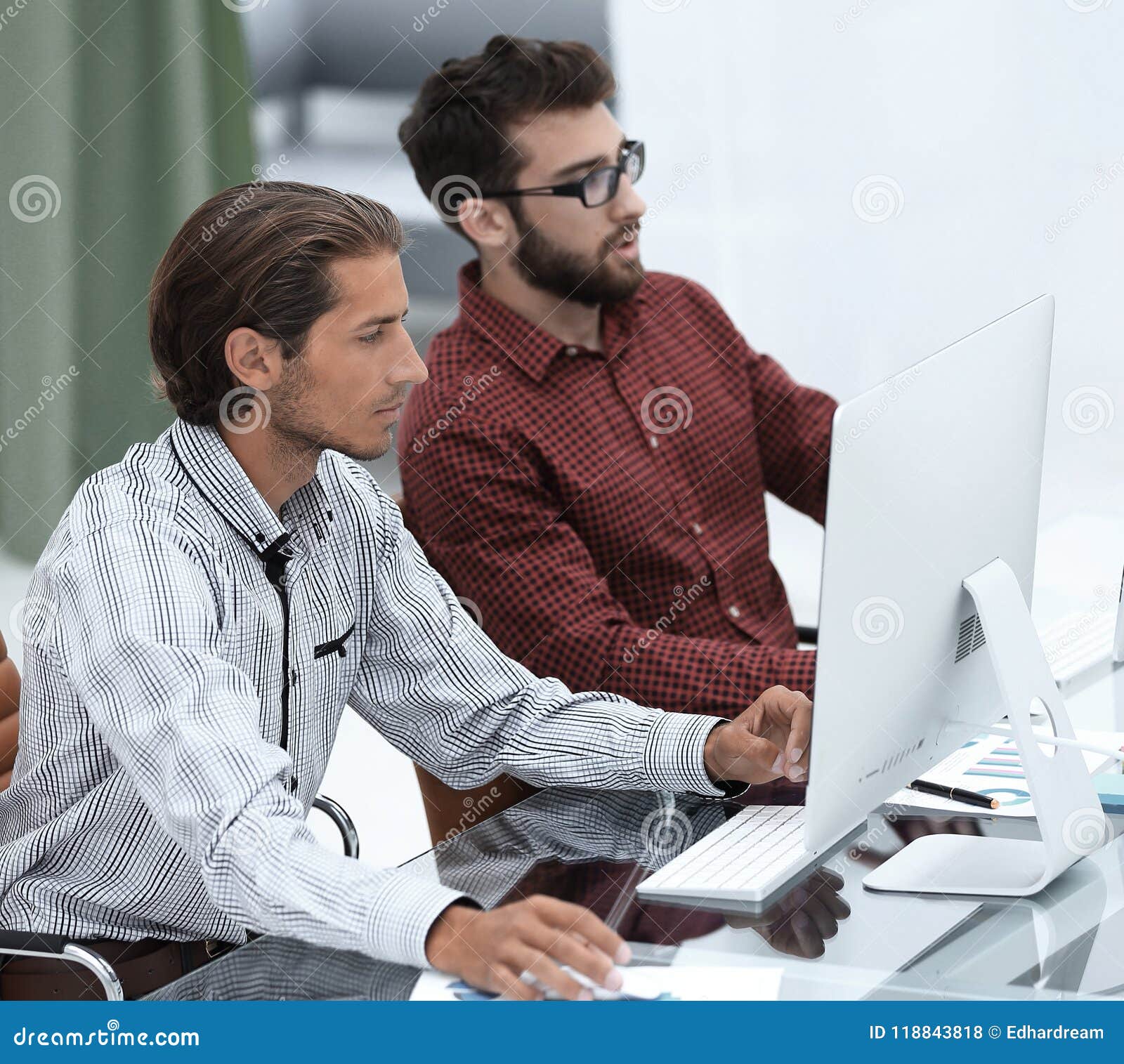 Two Employees , Sitting in Front of Computer Stock Photo - Image of ...