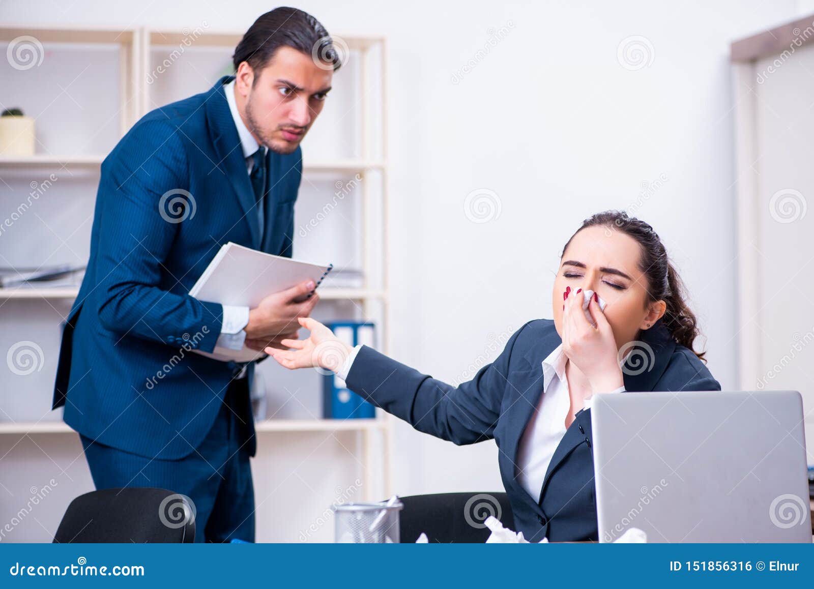 Two Employees Suffering at Workplace Stock Photo - Image of cough ...