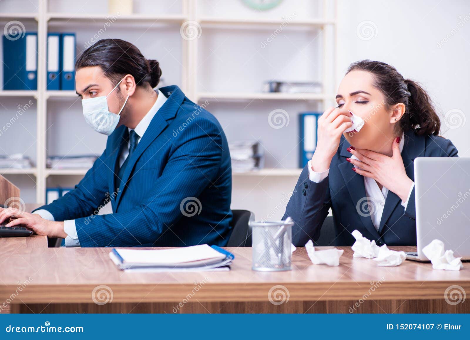 Two Employees Suffering at Workplace Stock Image - Image of disease ...
