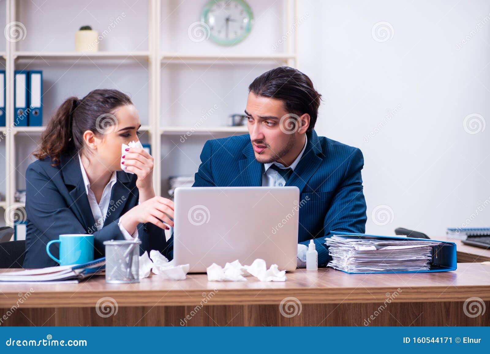 Two Employees Suffering at Workplace Stock Image - Image of blowing ...