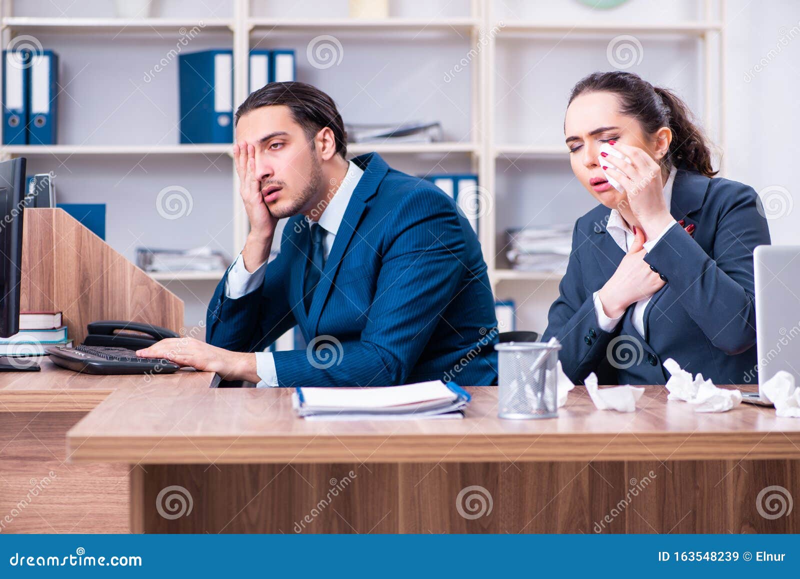 Two Employees Suffering at Workplace Stock Image - Image of sick, cough ...