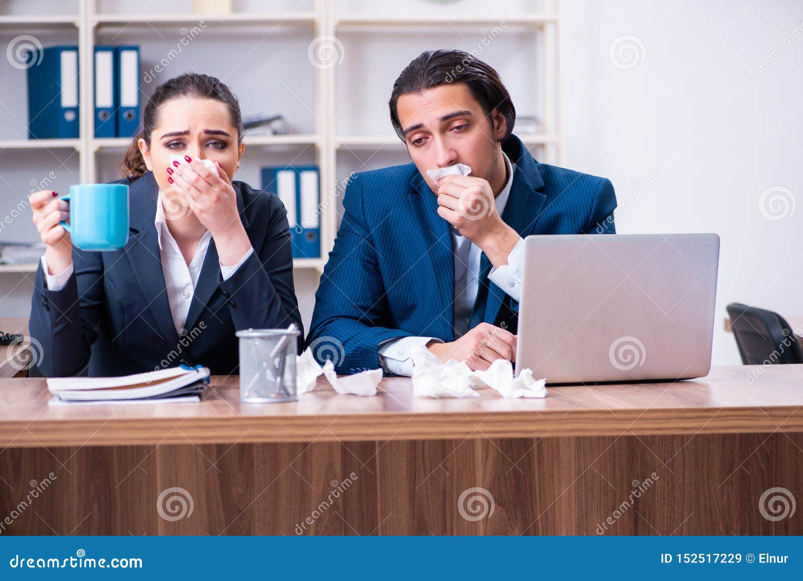 Two Employees Suffering at Workplace Stock Image - Image of fever ...