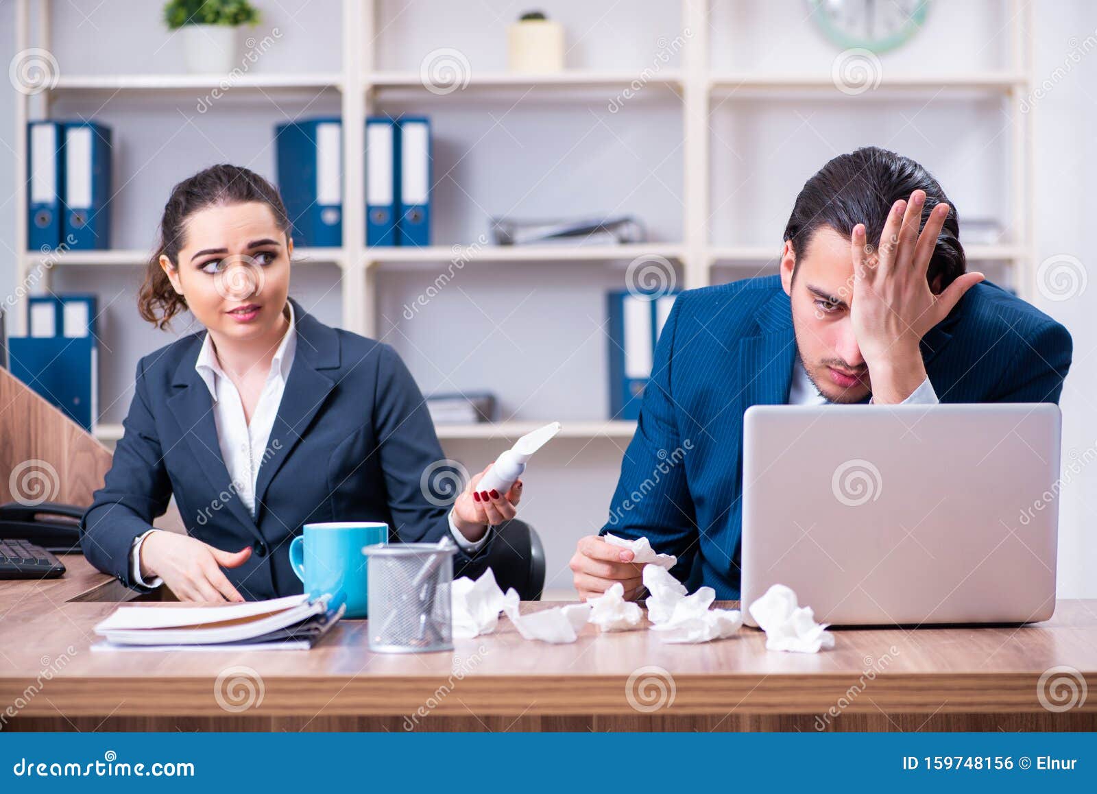 Two Employees Suffering at Workplace Stock Photo - Image of cold ...