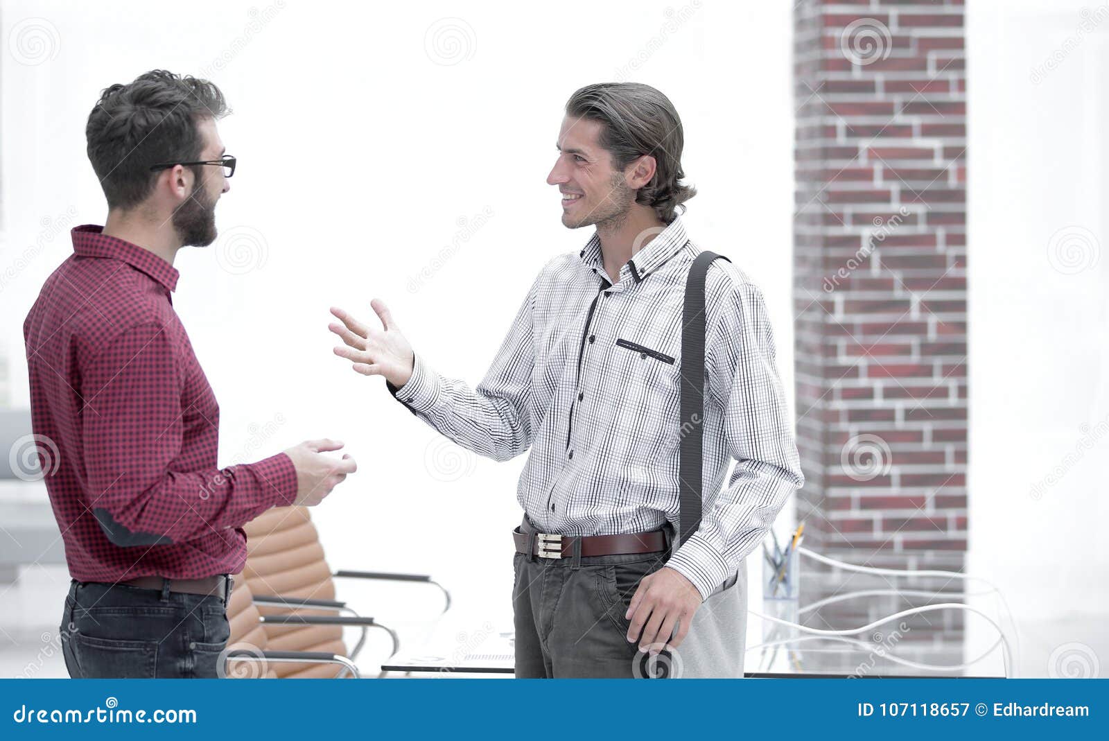 Two Employees are Talking in the Office Stock Image - Image of ...