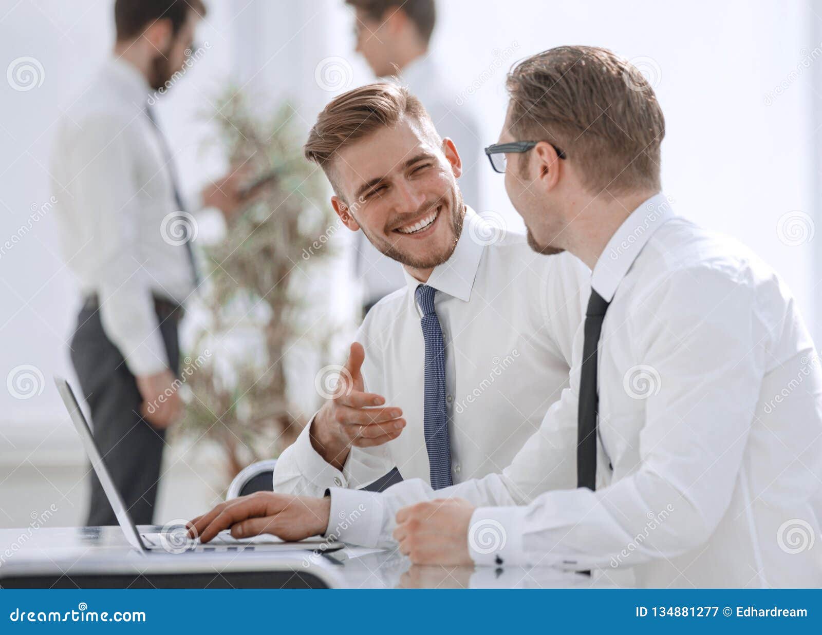 Two Employees Talking in the Workplace Stock Image - Image of employee ...