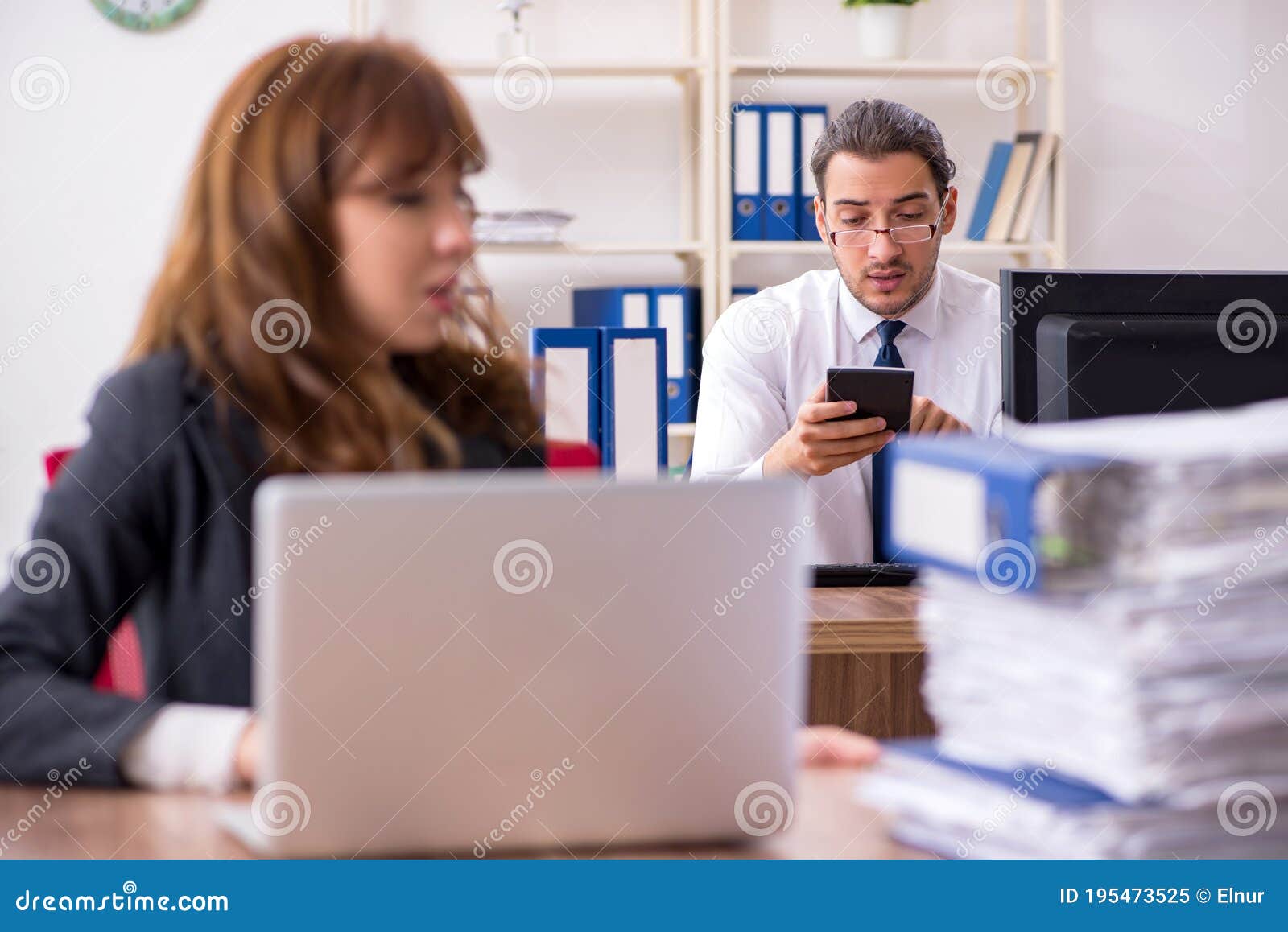 Two Employees Working in the Office Stock Image - Image of deadline ...