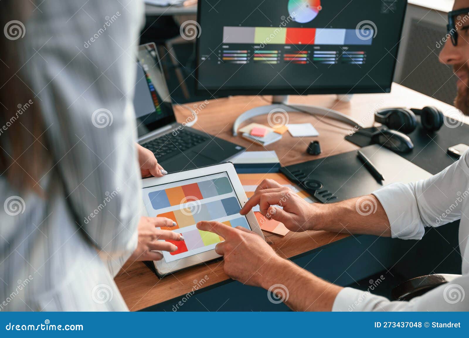 Two Employees are Working Together in the Modern Office Stock Photo ...