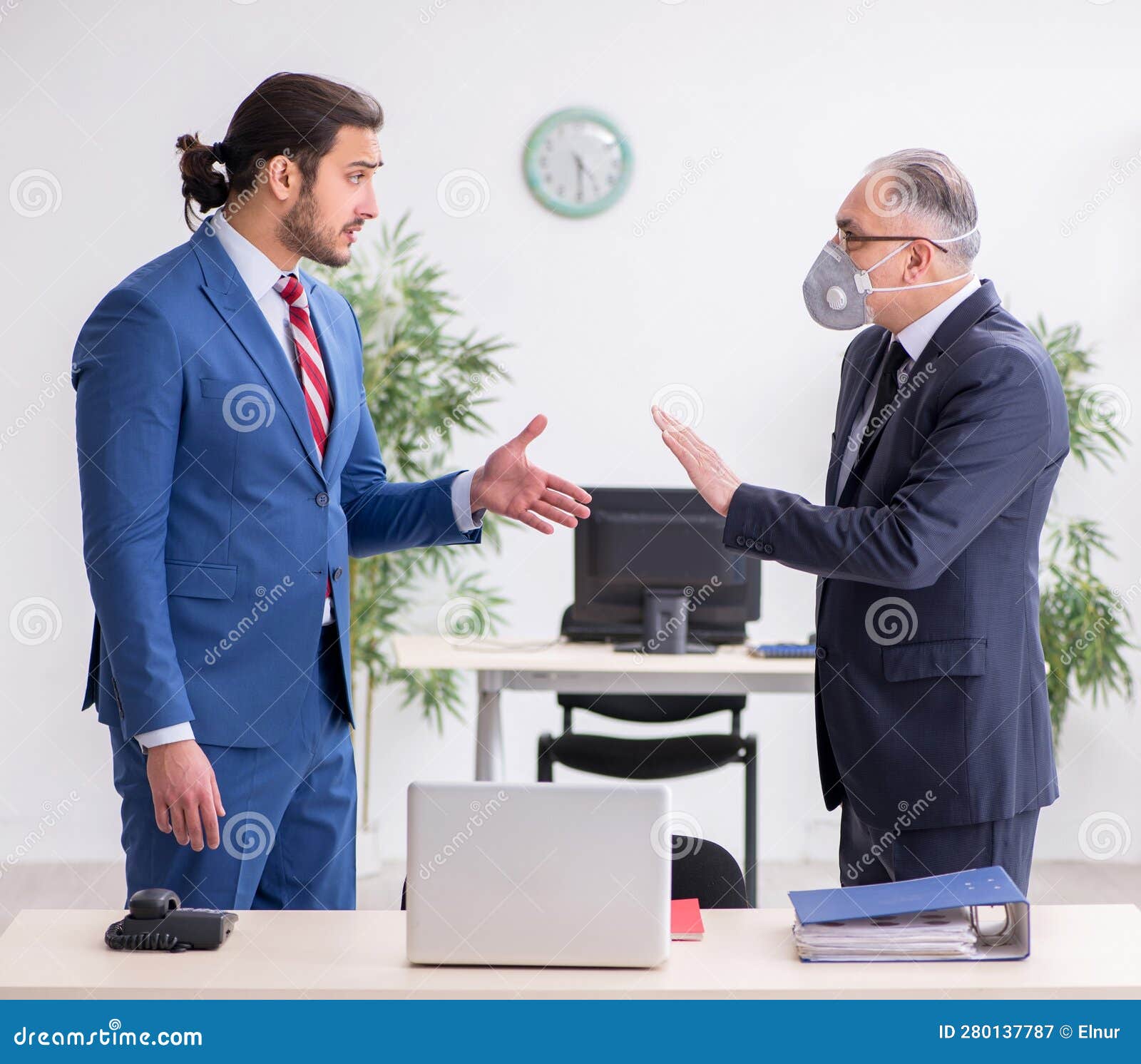 Two Employees at Workplace during Pandemic Stock Image - Image of ...