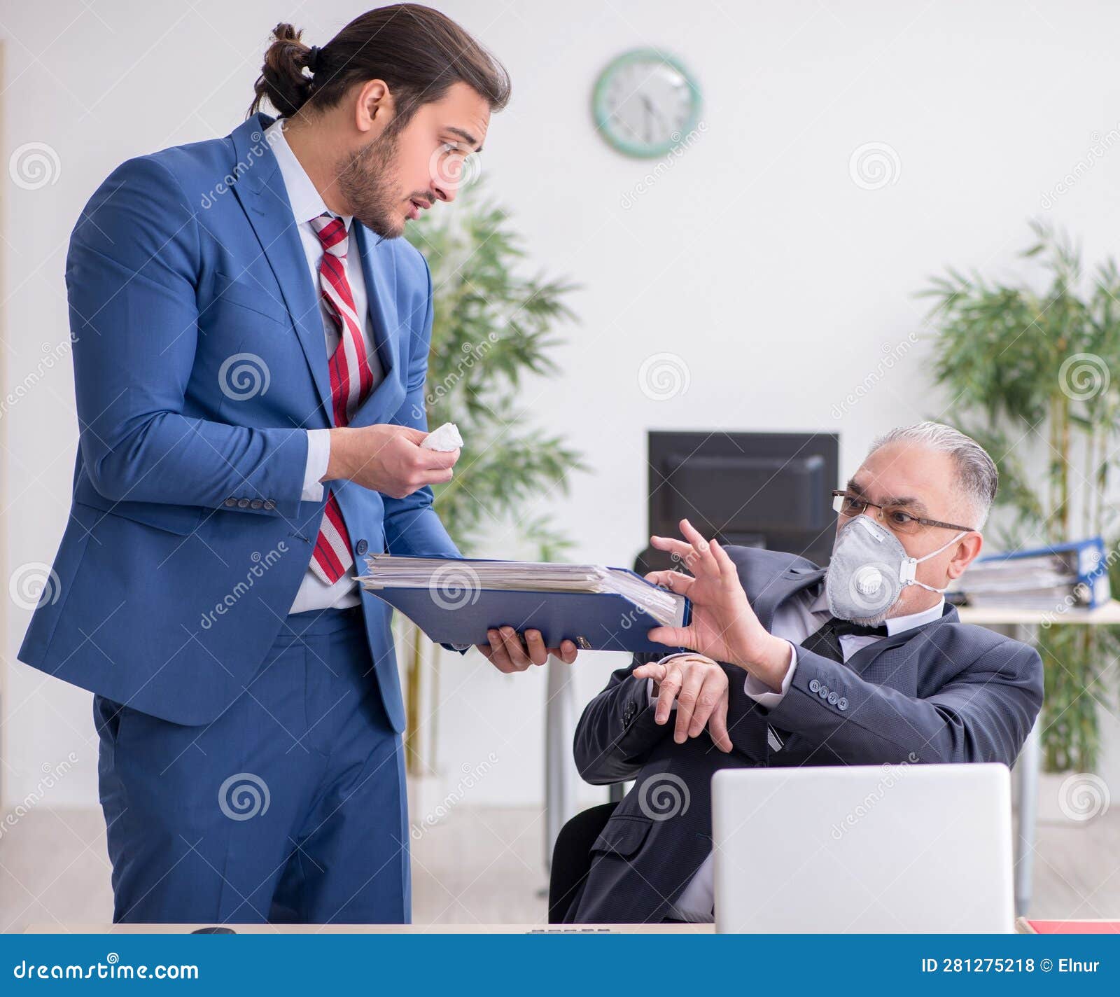 Two Employees at Workplace during Pandemic Stock Photo - Image of ...