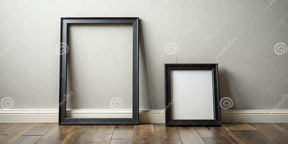 Two Empty Black Picture Frames of Different Sizes Lean a Wall on a ...
