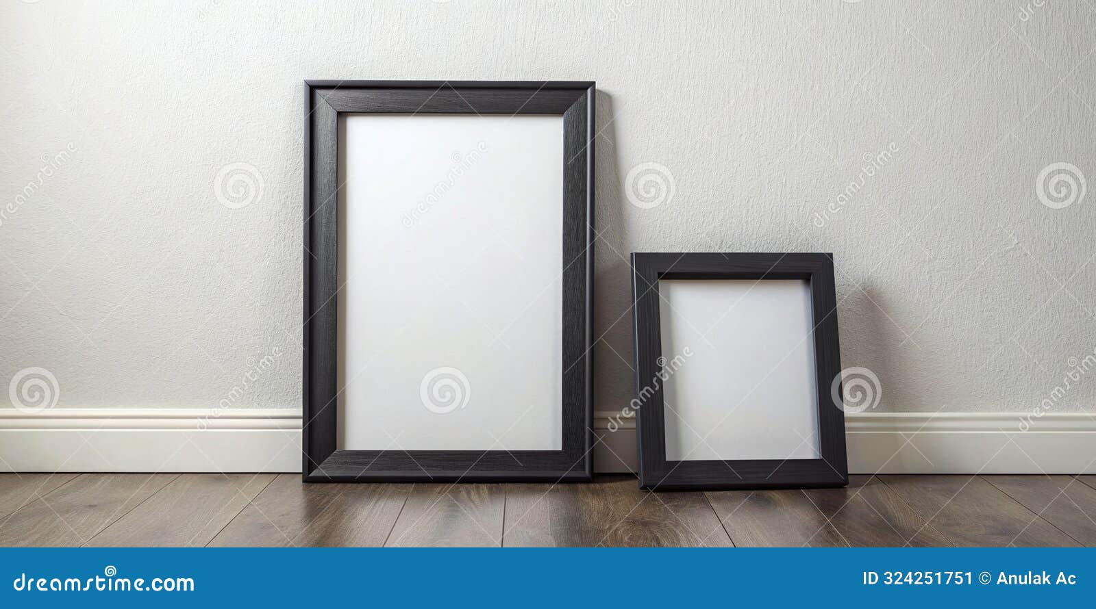 Two Empty Black Picture Frames of Different Sizes Lean a Wall on a ...