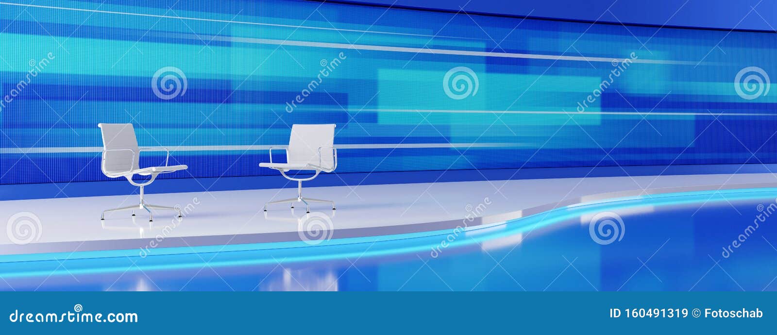 Two Empty Chairs in the Modern Tv Studio. 3D Render. Stock Illustration ...