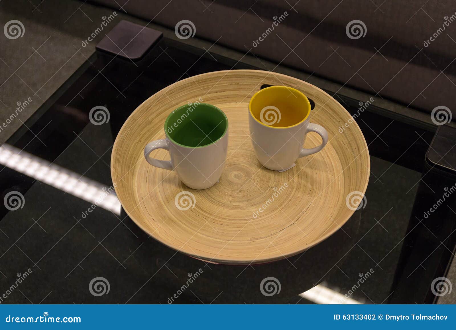 Two Empty Cups on Black Glass Table Stock Photo - Image of comfort ...