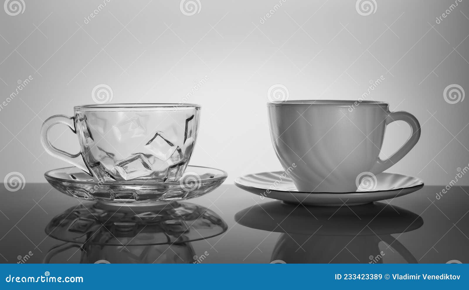 Two Empty Cups on the Table with a Reflection Stock Image - Image of ...