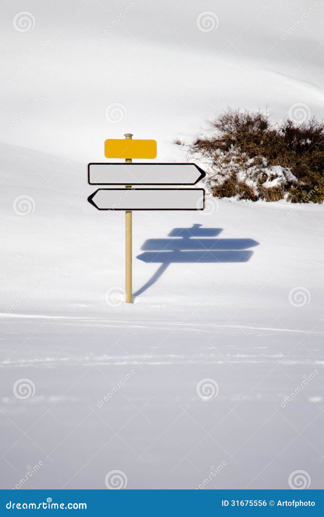 Two Empty Directional Signs in Snow Stock Photo - Image of message ...