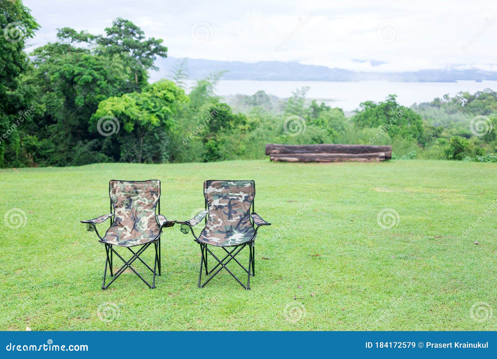 Two Empty Folding Chairs for Outdoor Camping Stock Image - Image of ...