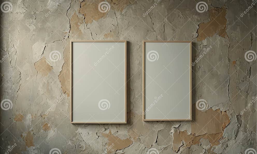 Two Empty Frames on Wall with Concrete Background Stock Illustration - Illustration of cement ...
