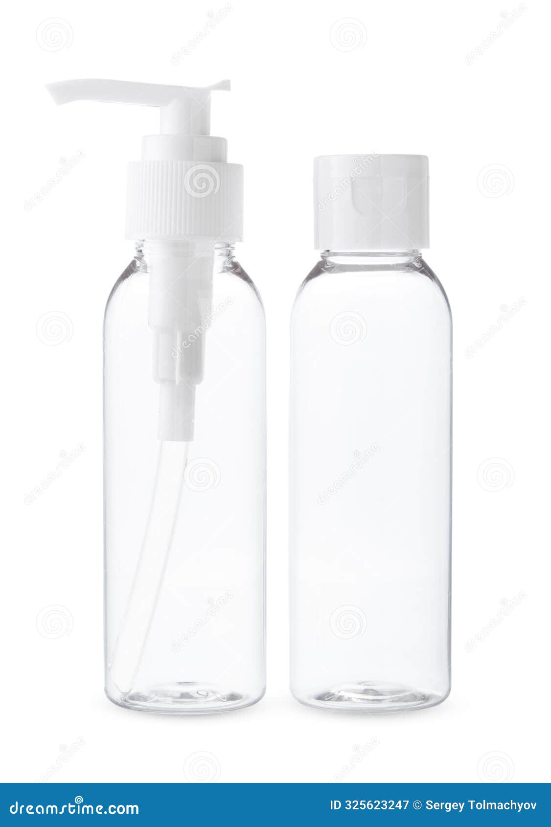 Two Empty Plastic Bottles with White Caps on White Background Stock ...