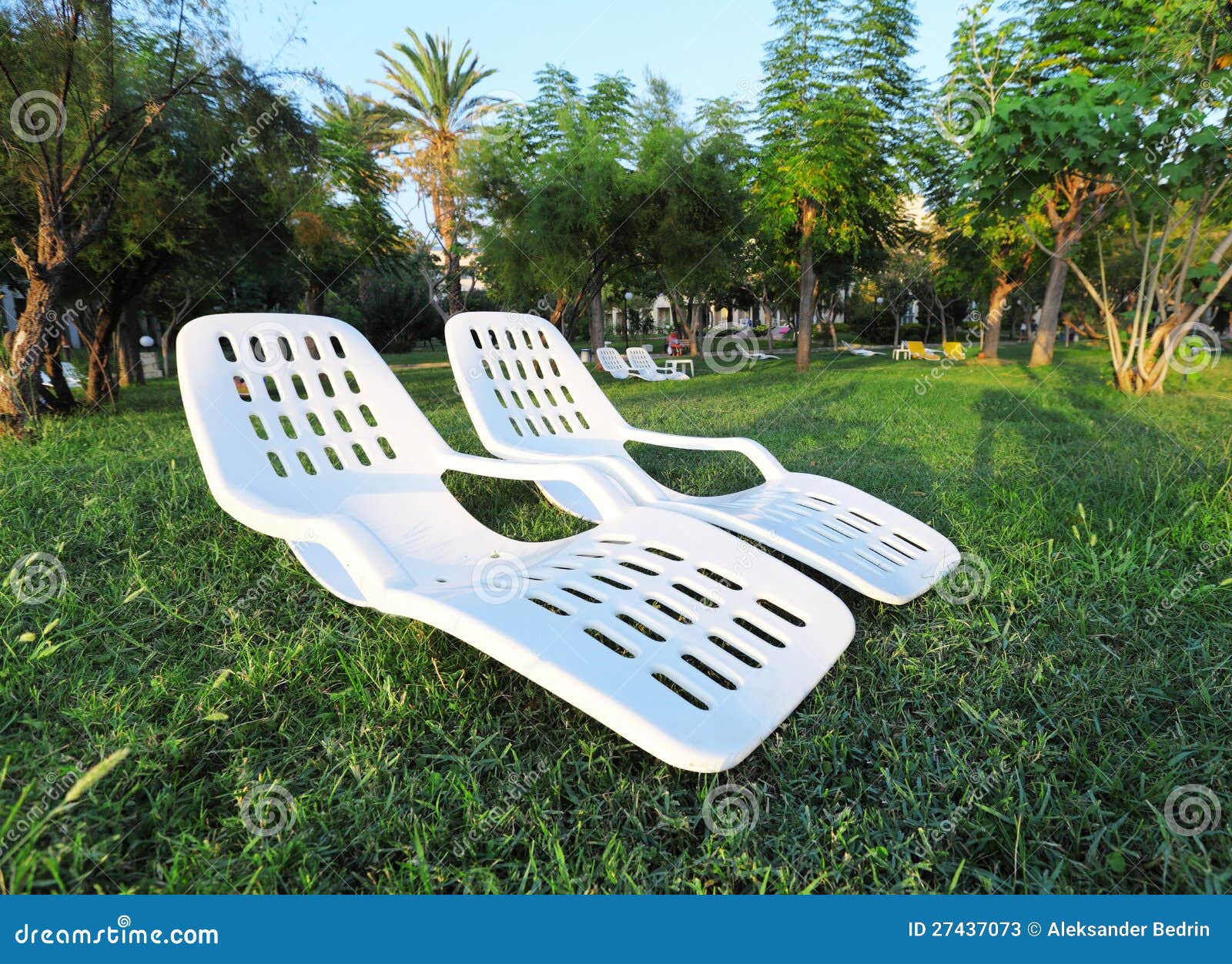 Two Empty Plastic Chairs in Park. Recreation Stock Image - Image of ...