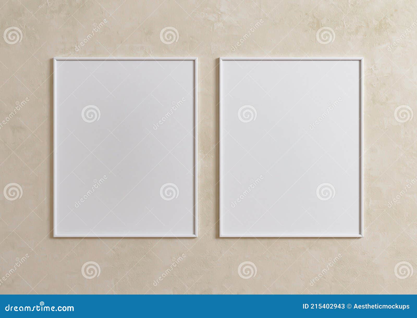 Double 8x10 Vertical White Frame Mockup on Beige Wall Stock ...