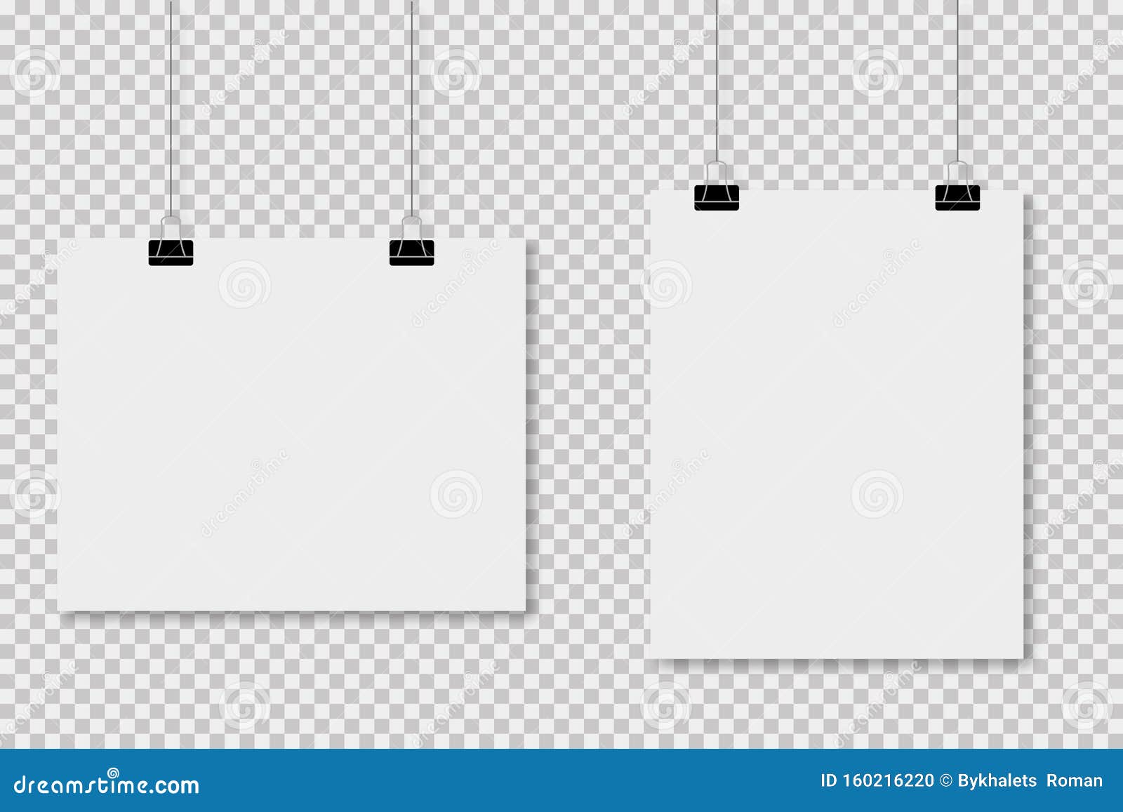 Two Empty Realistic Posters Hanging with Shadows on Transparent ...