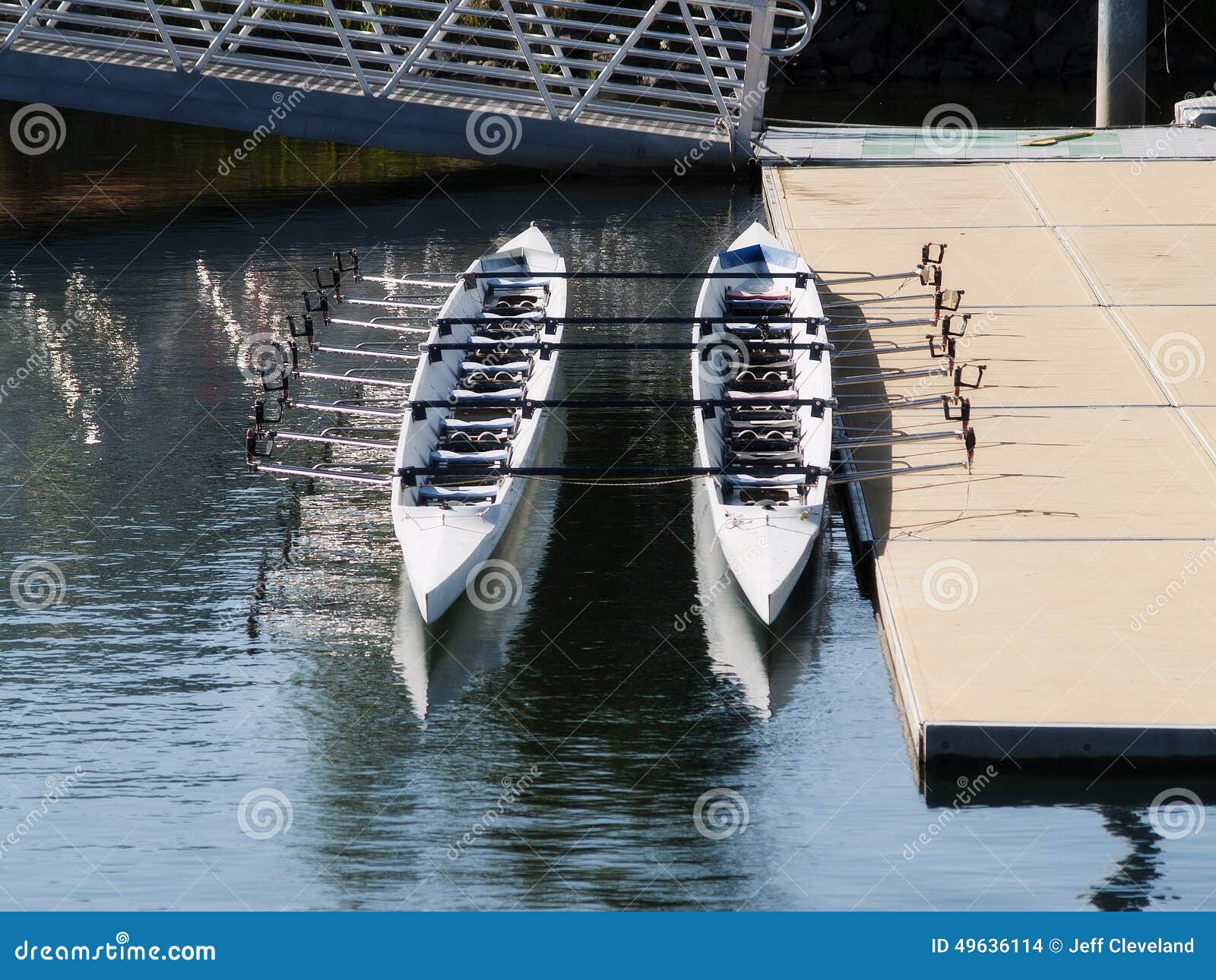 Two Empty Rowing Shells Sitting At Dock Side Stock Photo - Image: 49636114