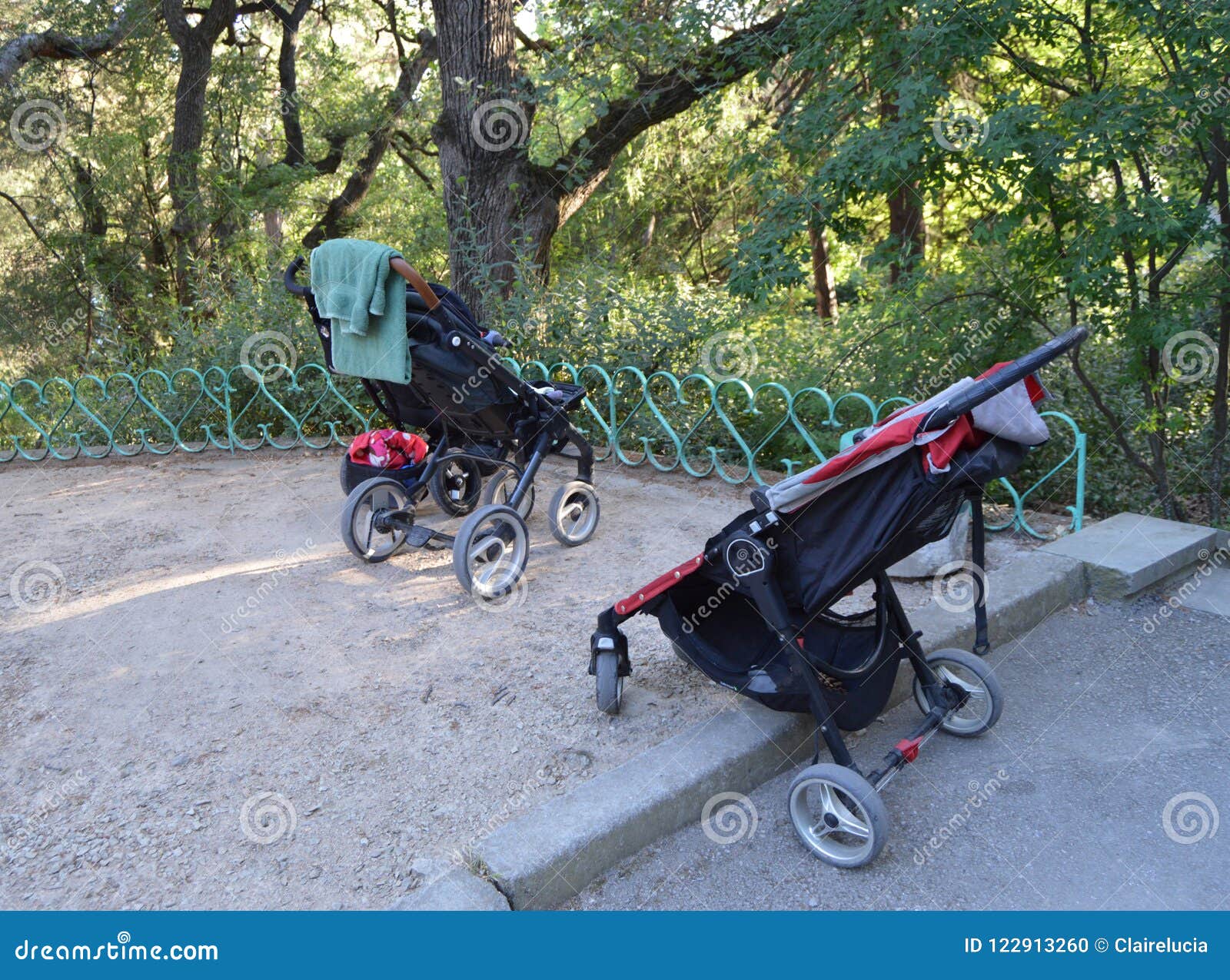 Two Empty Strollers are Standing in the Park Stock Photo - Image of ...