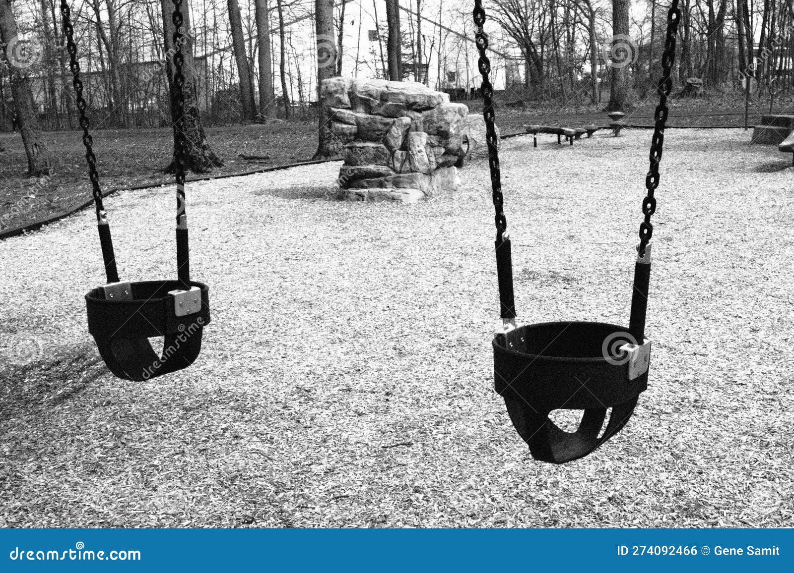 Two Empty Swings at the Playground in the Park. Stock Photo - Image of ...