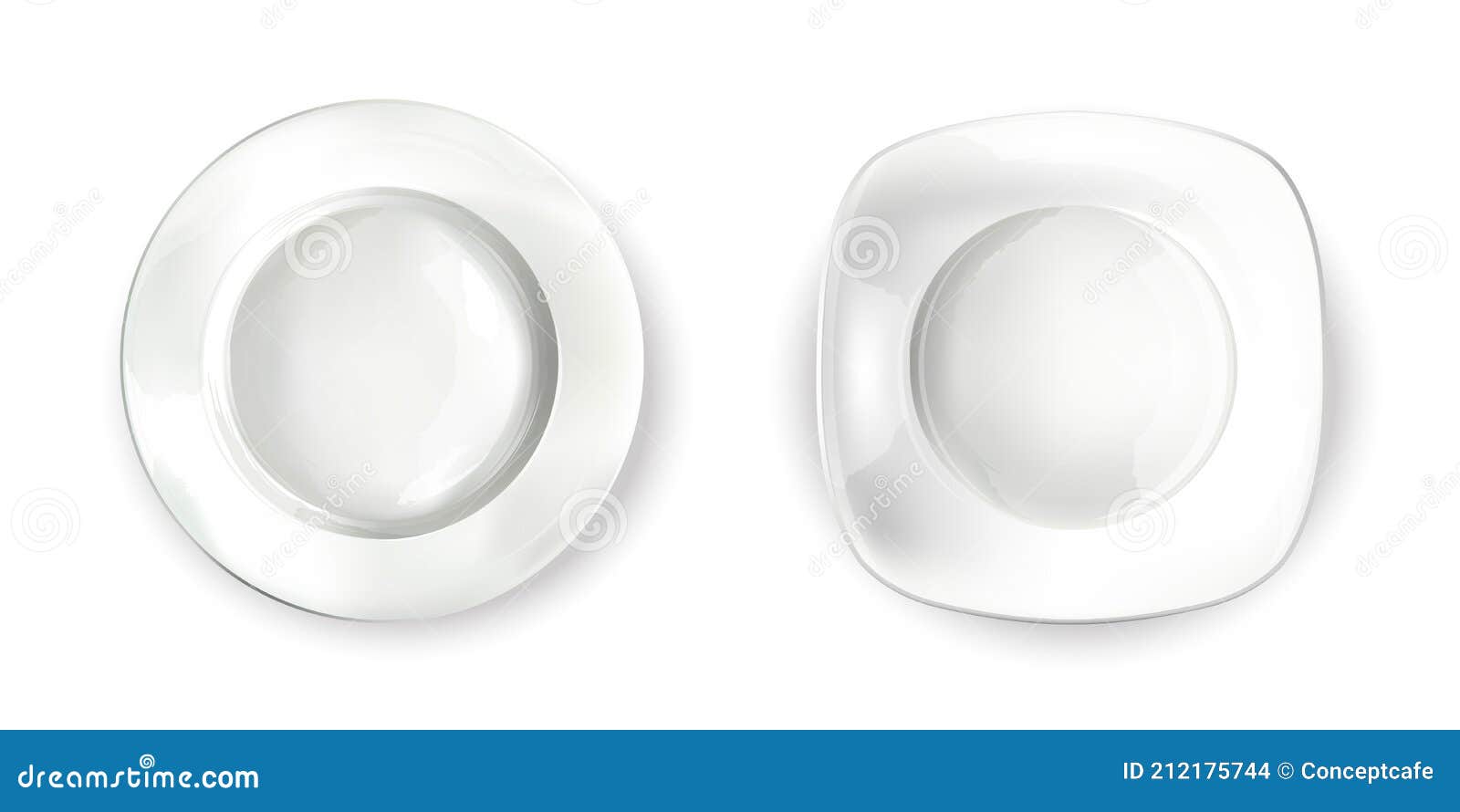 Two Empty White Plates of Different Shapes. Stock Illustration ...