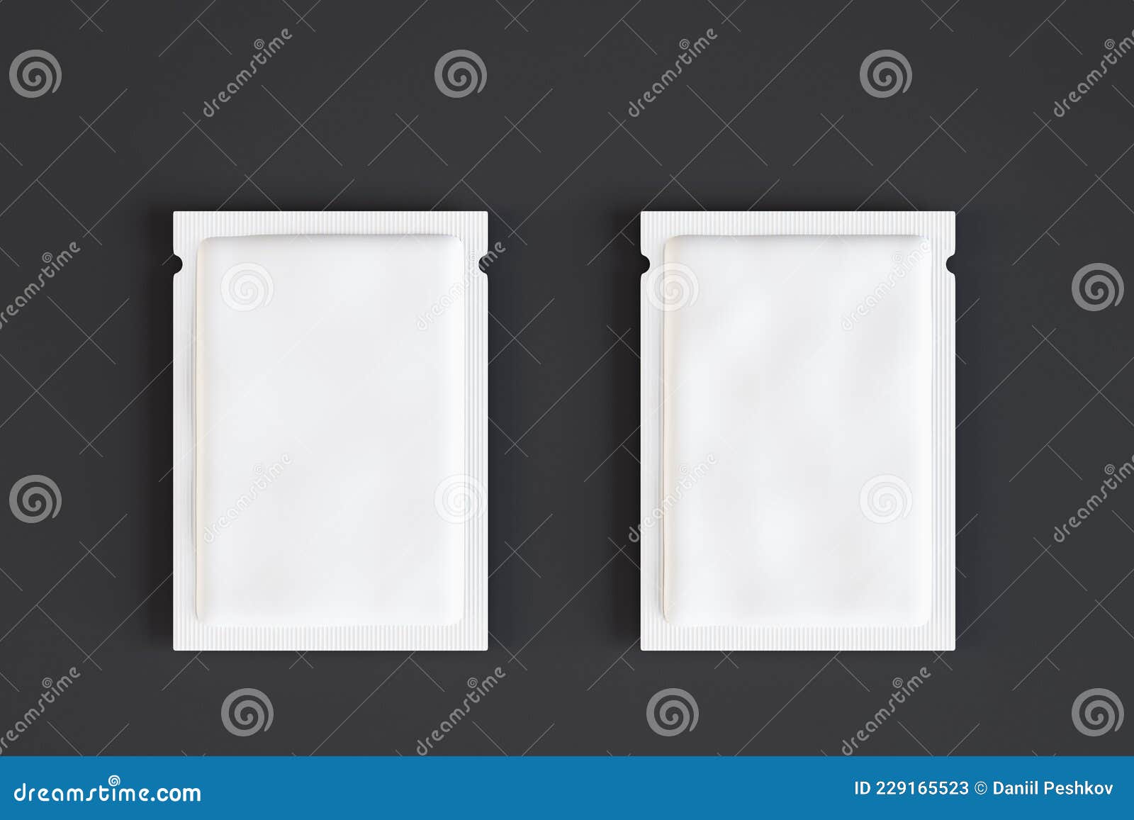 Two Empty White Product Packets on Dark Background. Mock Up Stock ...