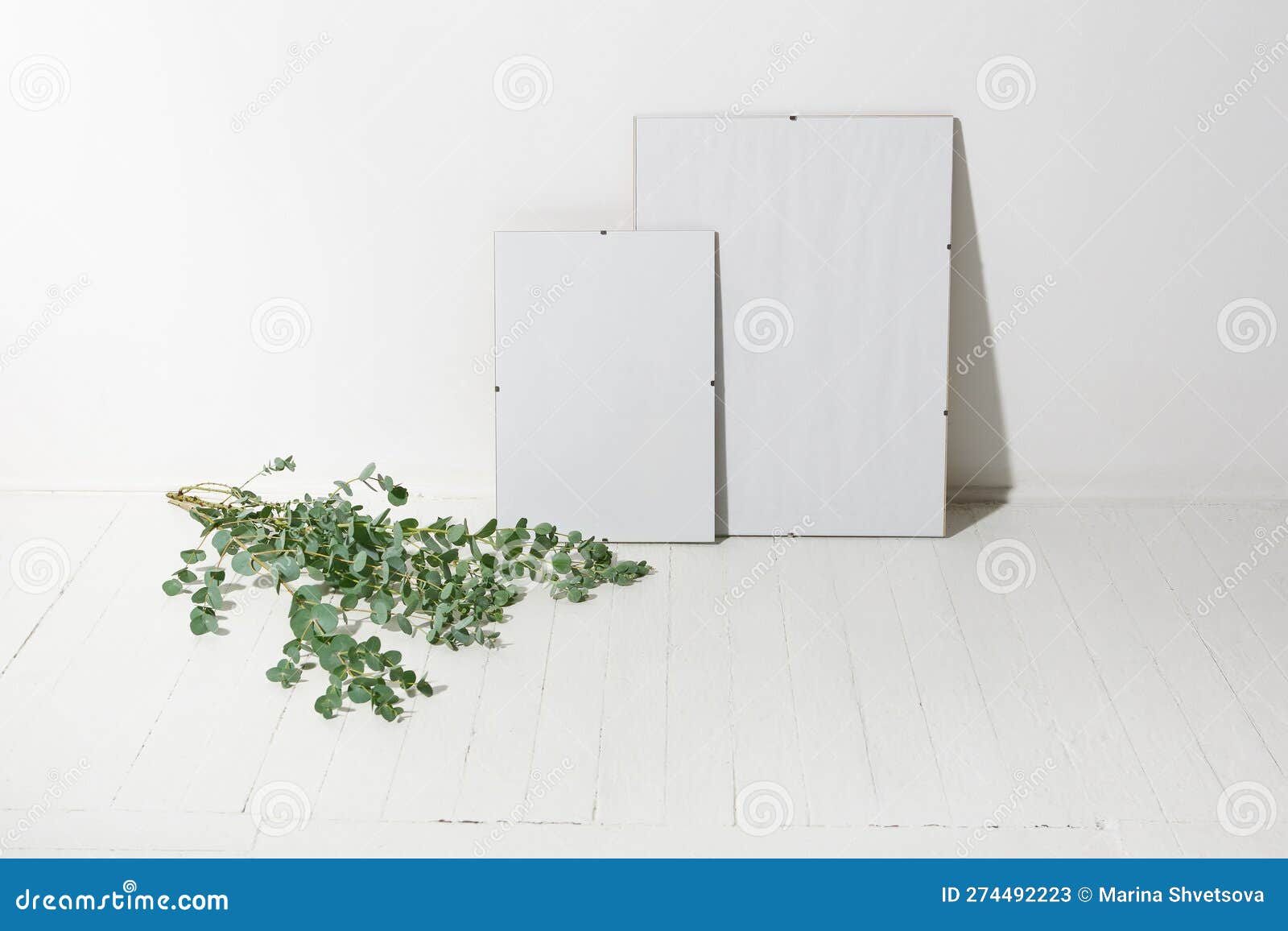 Two Empty White Rectangular Poster Layouts in a Light Minimalist Studio ...
