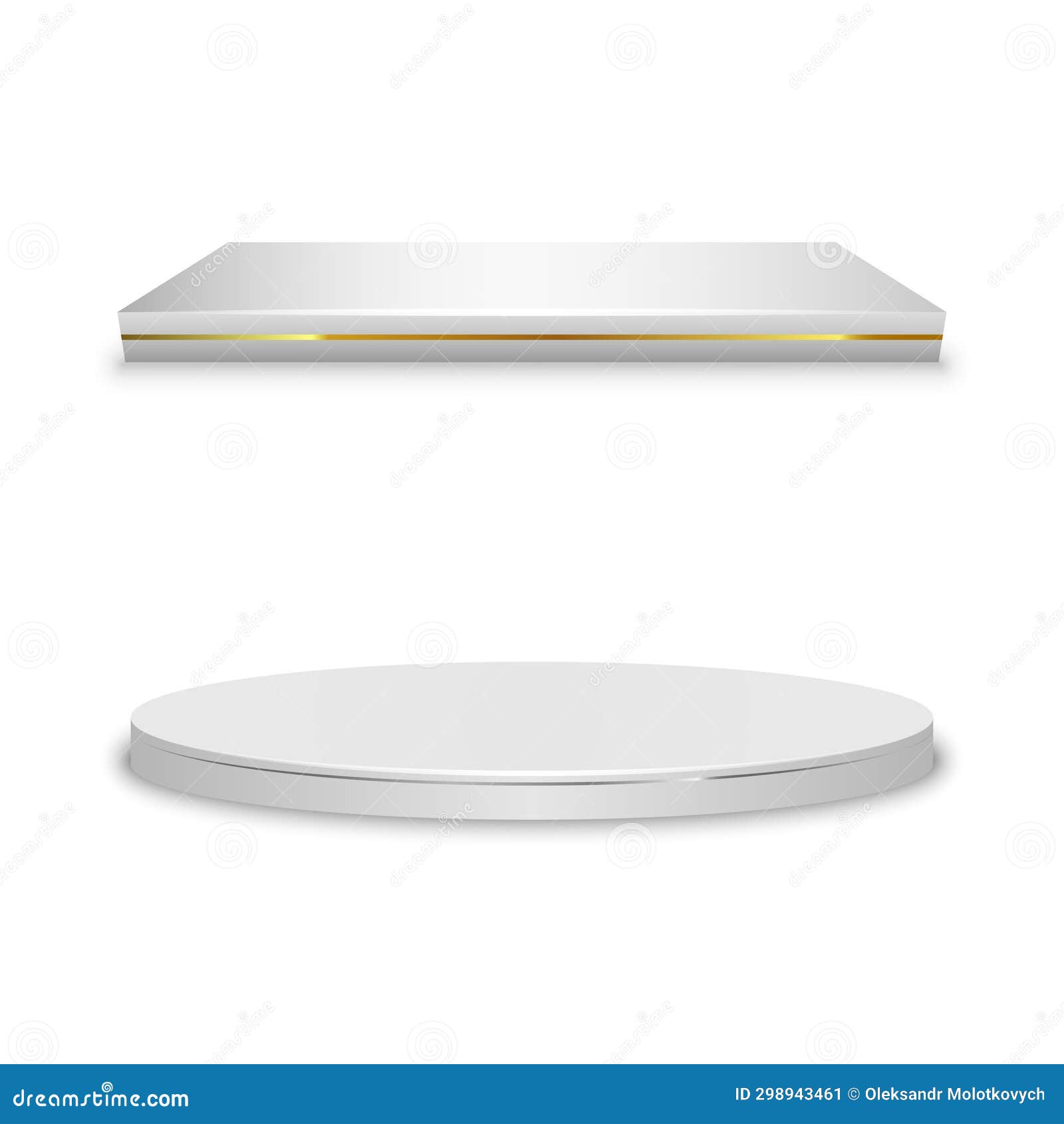 Two Empty White Stages. Square and Round Empty Podiums. Square and ...