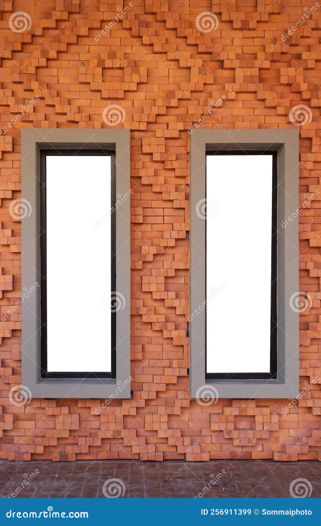 Two Empty Windows with Brick Wall Stock Image - Image of concepts, wall ...