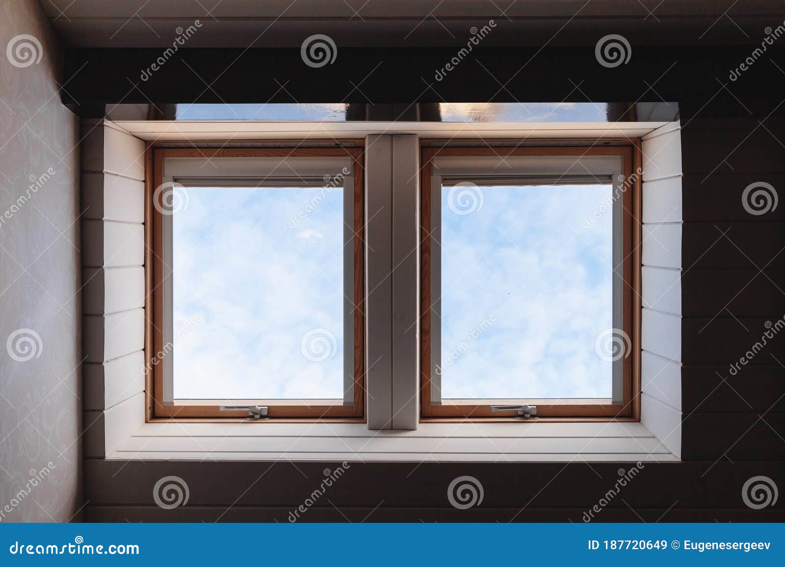 Two Empty Windows in Wooden Ceiling Stock Image - Image of attic, light ...