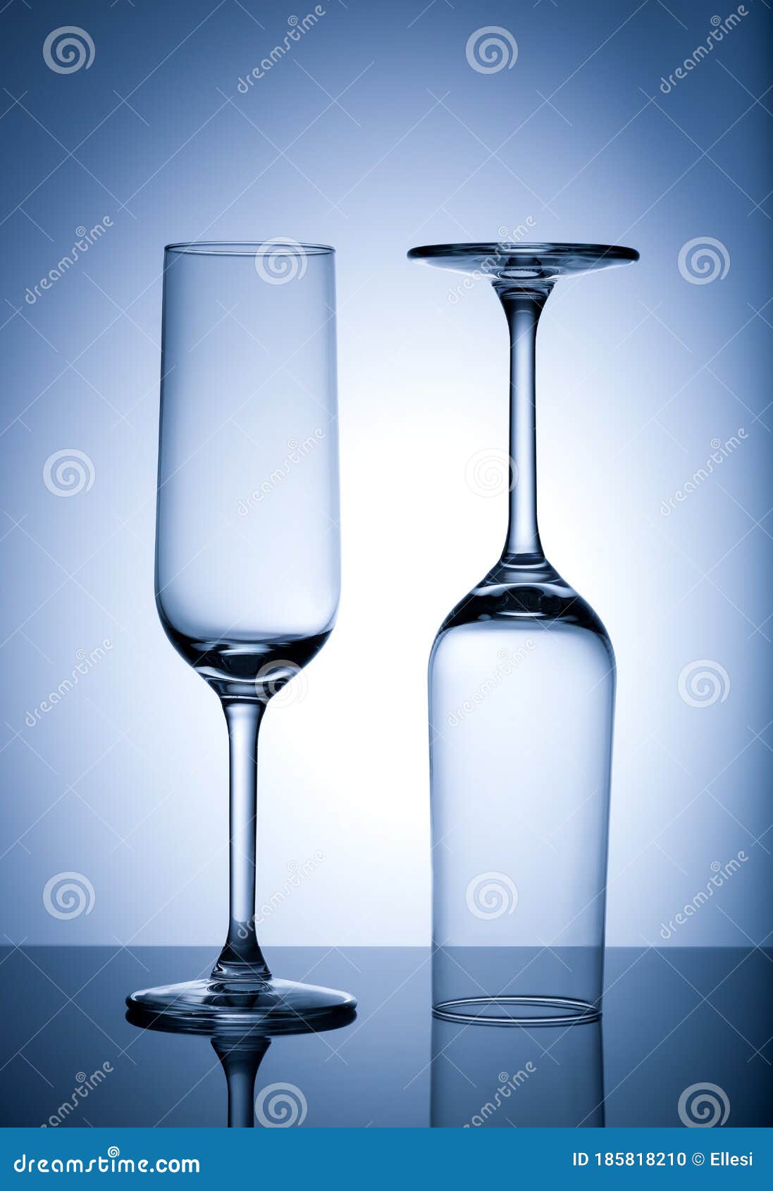 Two Empty Wine Glasses Isolated on Blue Background Stock Photo - Image ...