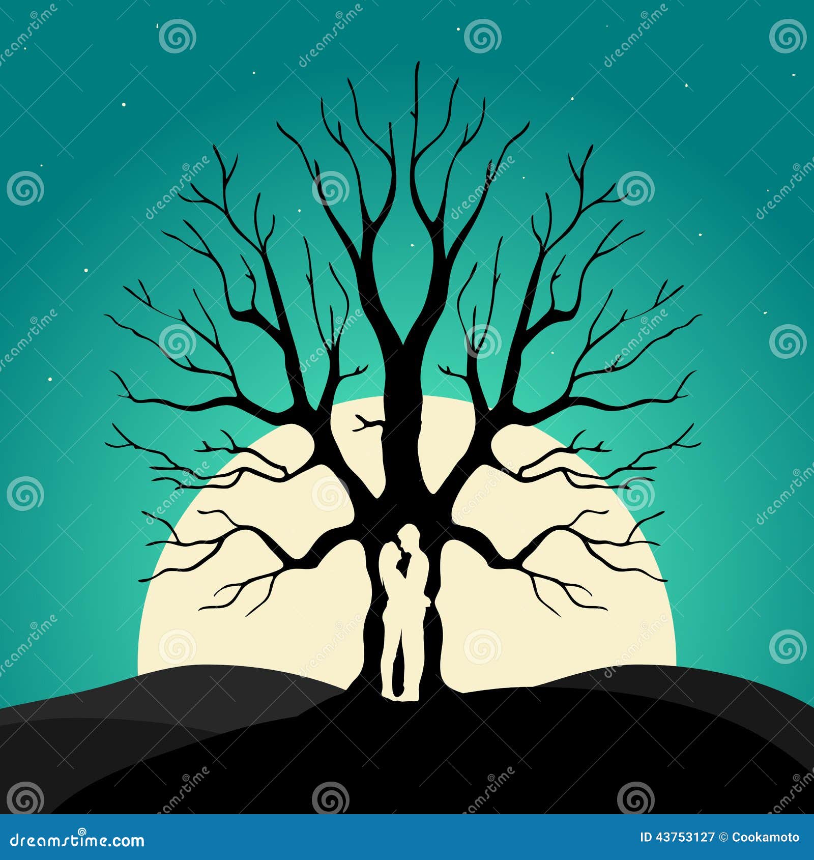 Two Enamored Under a Love Tree, Illustration. Stock Vector ...