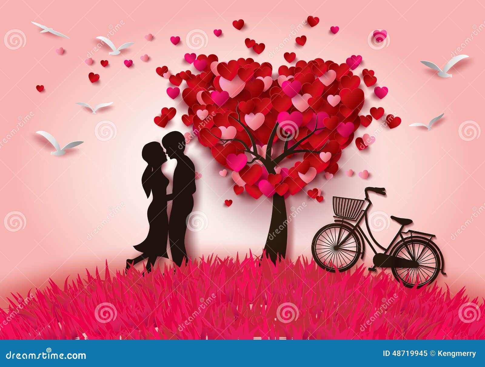Two Enamored Under a Love Tree Stock Vector - Illustration of backdrop ...