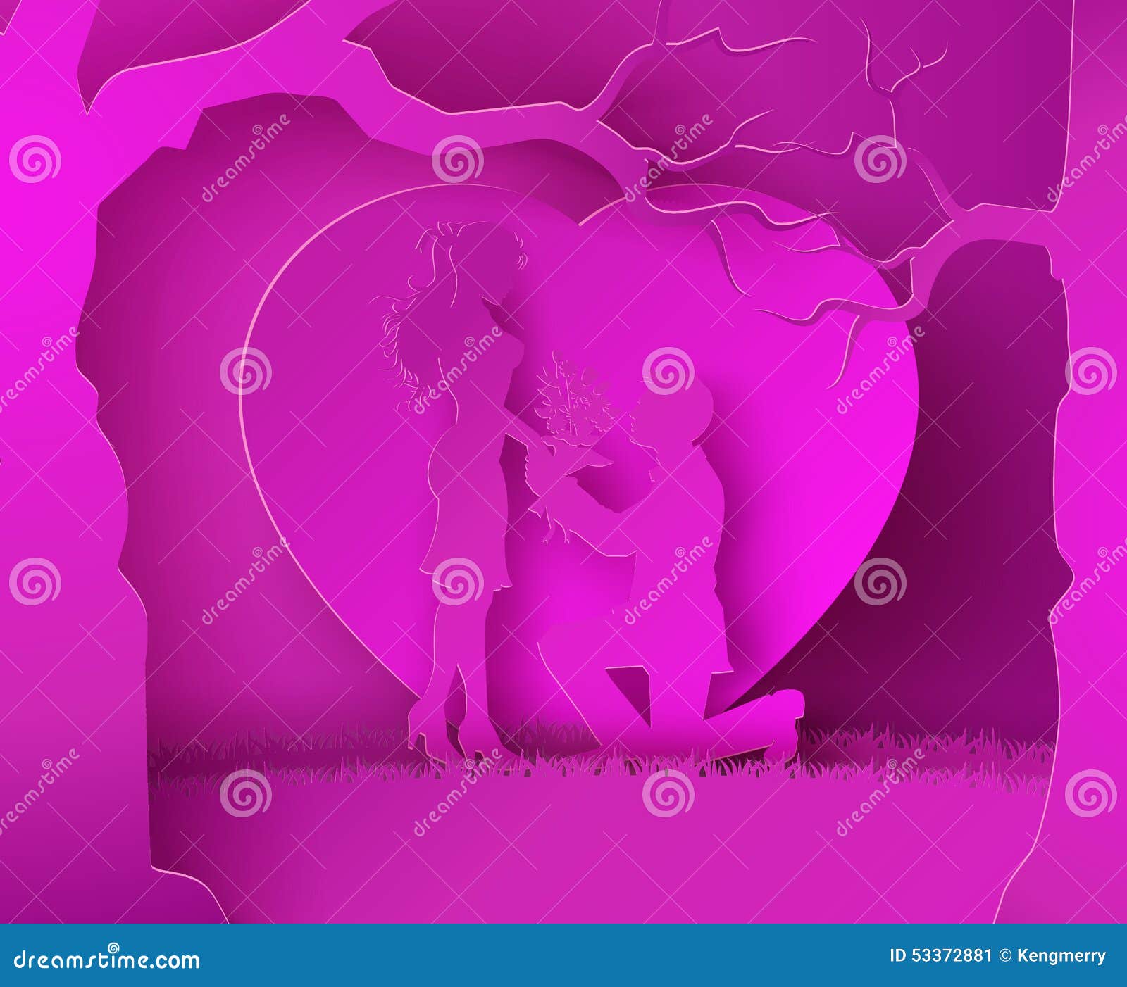 Two enamored under tree stock vector. Illustration of date - 53372881